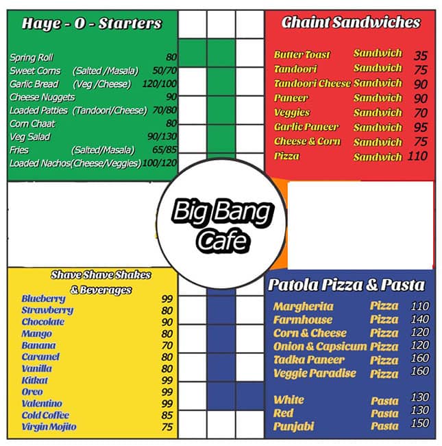 Menu at Big Bang Italian Cafe, New Delhi