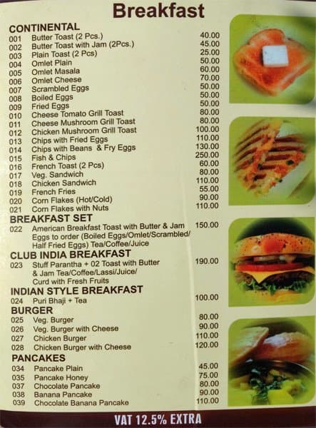 Club India Cafe & Restaurant Menu - Zomato