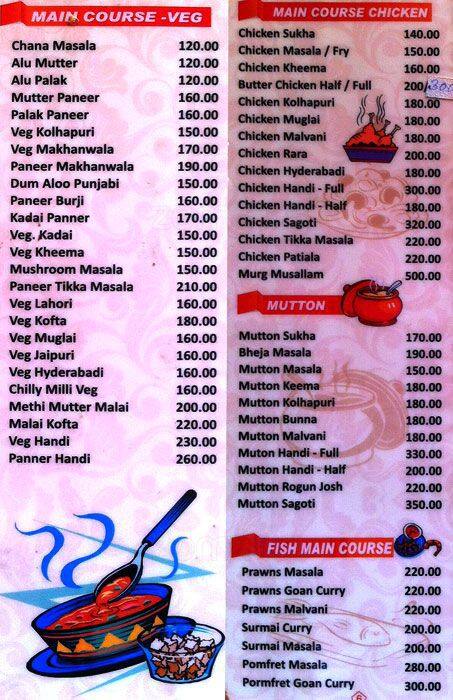 Menu at Razzmatazz, Mumbai, 7/8