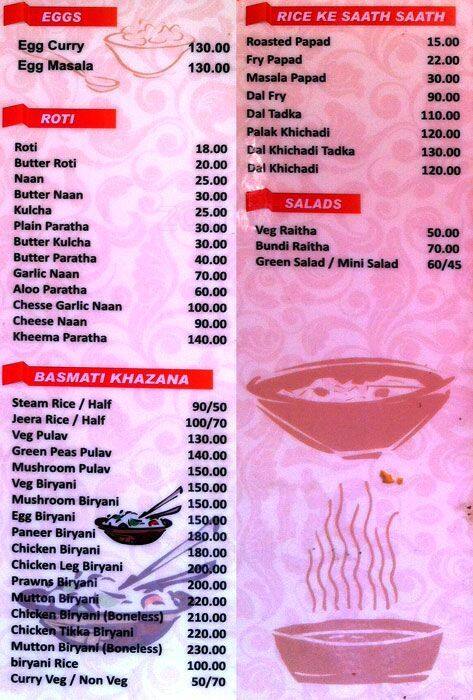 Menu at Razzmatazz, Mumbai, 7/8