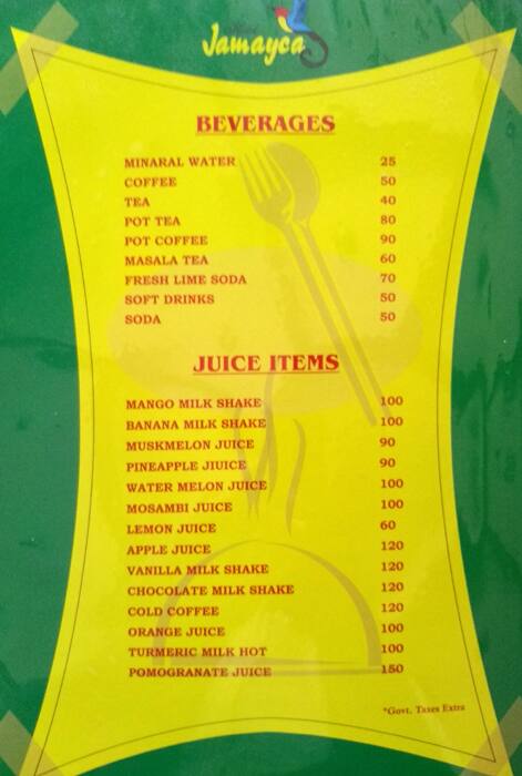 Menu at Tang of Jamaica, Bengaluru