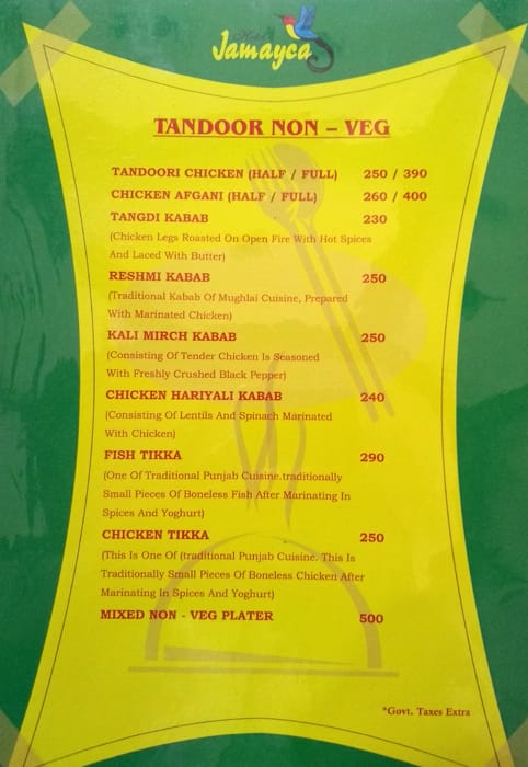 Menu at Tang of Jamaica, Bengaluru