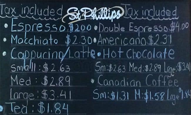 Menu at St. Phillips Maple cafe, Vaughan, Major MacKenzie Dr W