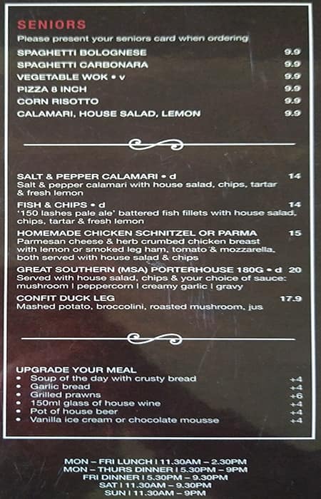 Menu at Zagamis restaurant, Reservoir