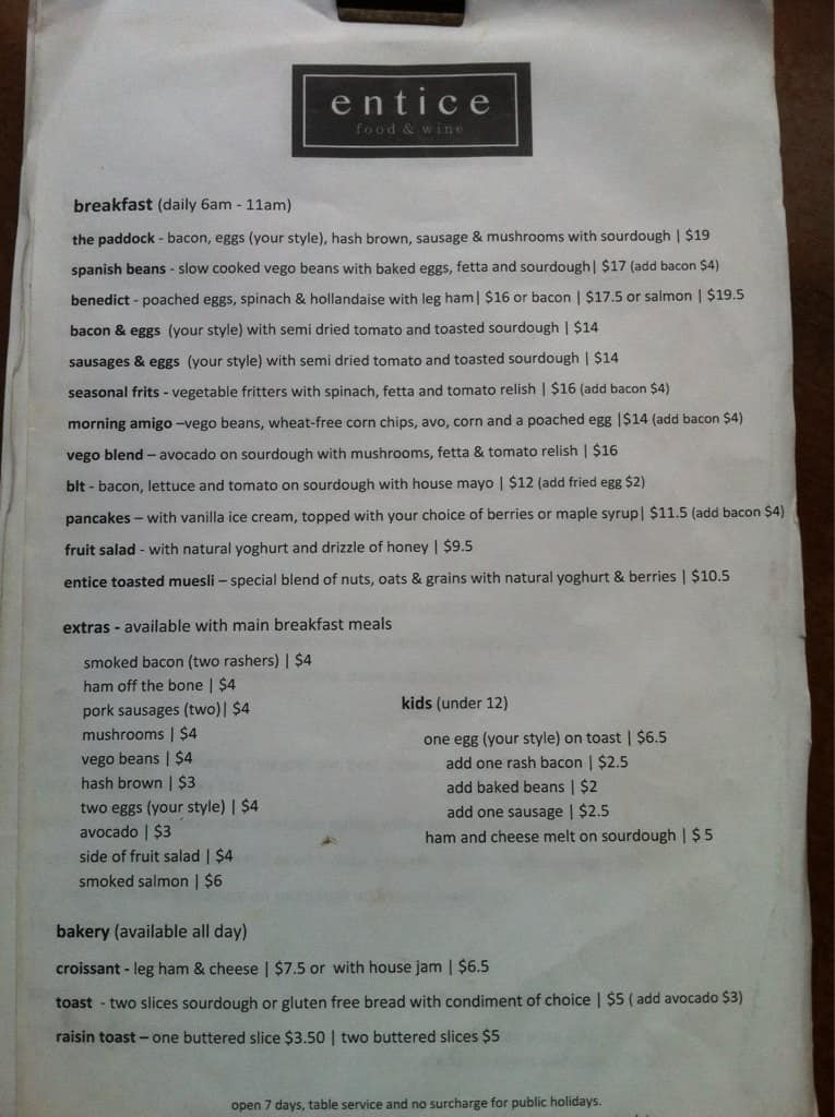 Entice Food & Wine Menu, Menu for Entice Food & Wine, Mooloolaba ...