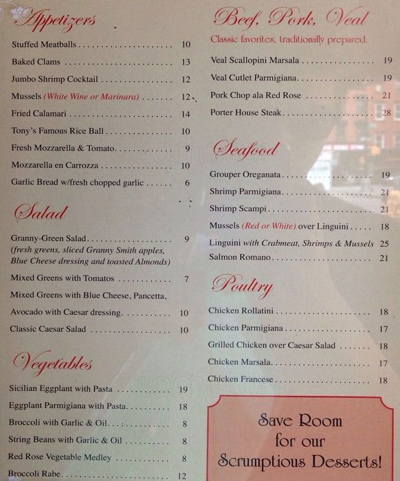 Menu at Red Rose Restaurant, New York City
