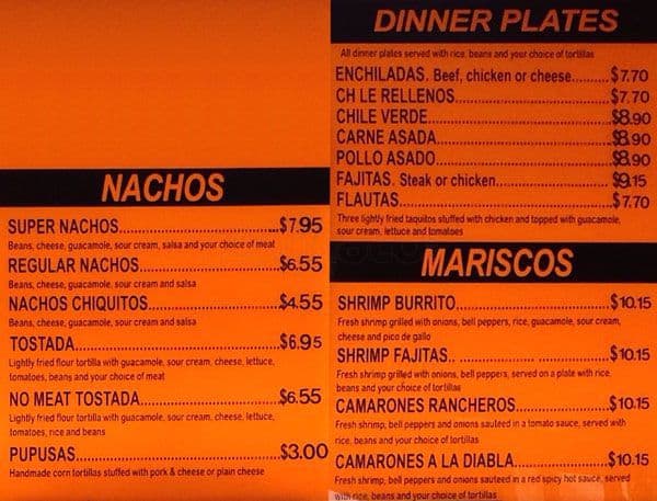 Menu at El Faro's Mexican Food restaurant, South San Francisco