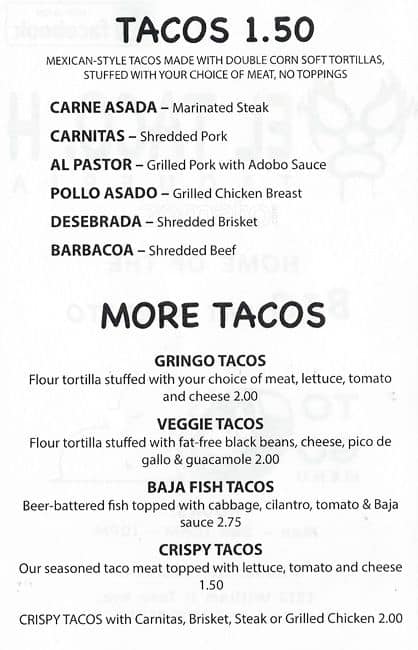Menu at El Taco H restaurant, Grapevine
