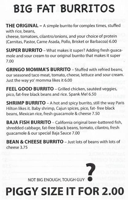 Menu at El Taco H restaurant, Grapevine