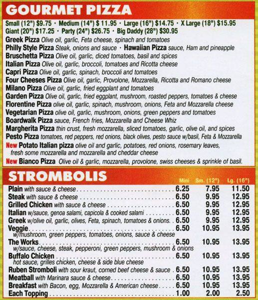 Menu at Big Daddy Pizza pizzeria, Philadelphia