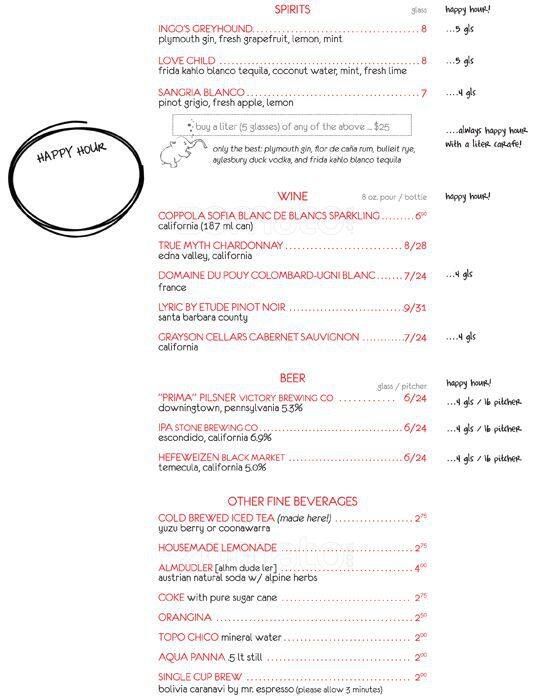 Menu at Ingo's Tasty Food restaurant, Phoenix