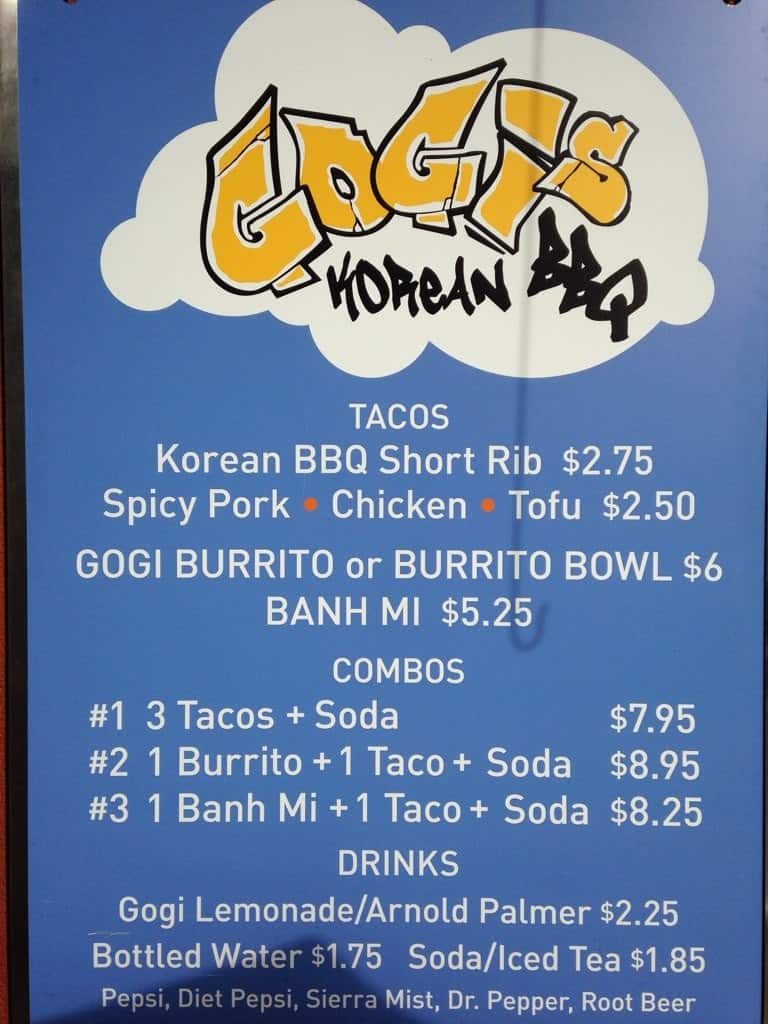 Menu at GoGi's Korean BBQ, Sacramento, L St