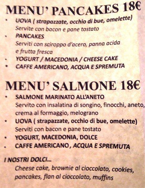 Menu at Baobar, Milan