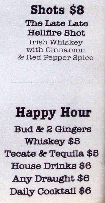 Menu at The Late Late pub & bar, New York City