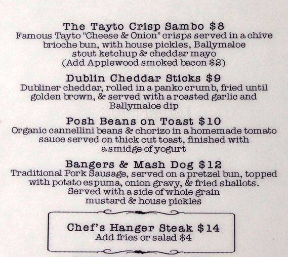 Menu at The Late Late pub & bar, New York City