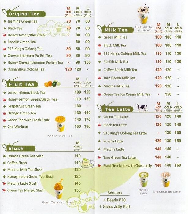 TenRen's Tea Menu, Menu for TenRen's Tea, Mall of Asia Complex (MOA ...
