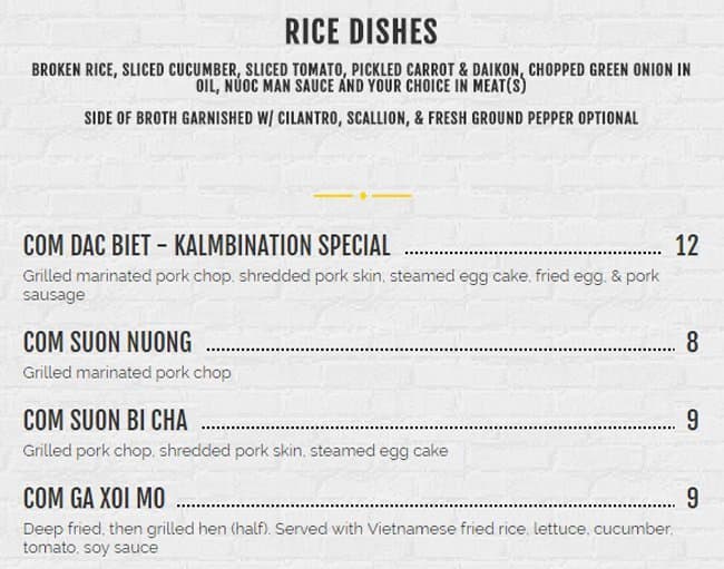 Menu at KALM Bistro restaurant, Gray