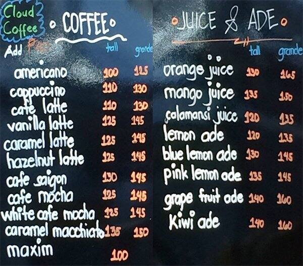 Menu at Cafe Rico, Lapu-Lapu City