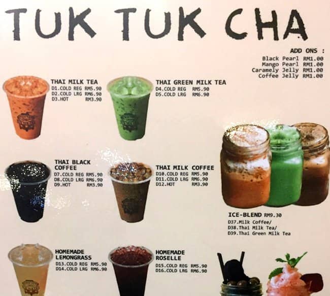 Tuk Tuk Cha Menu, Menu for Tuk Tuk Cha, Taman Maluri, Kuala Lumpur ...