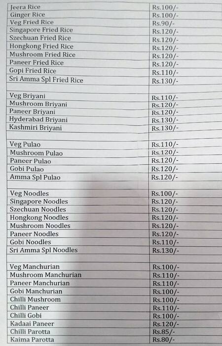Menu at Sri Amma Mess, Chennai, 2 3 & 4