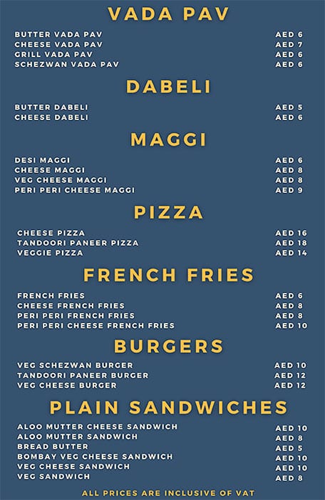 Menu of We Desi, Al Karama, Dubai
