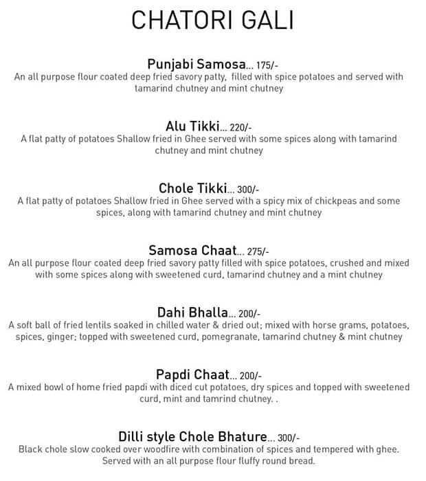 Menu of Chapter Two, Calangute, Goa