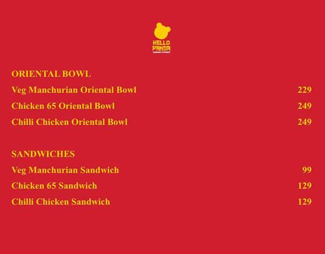 Menu of Hello Panda - Chinese Kitchen, Manikonda, Hyderabad