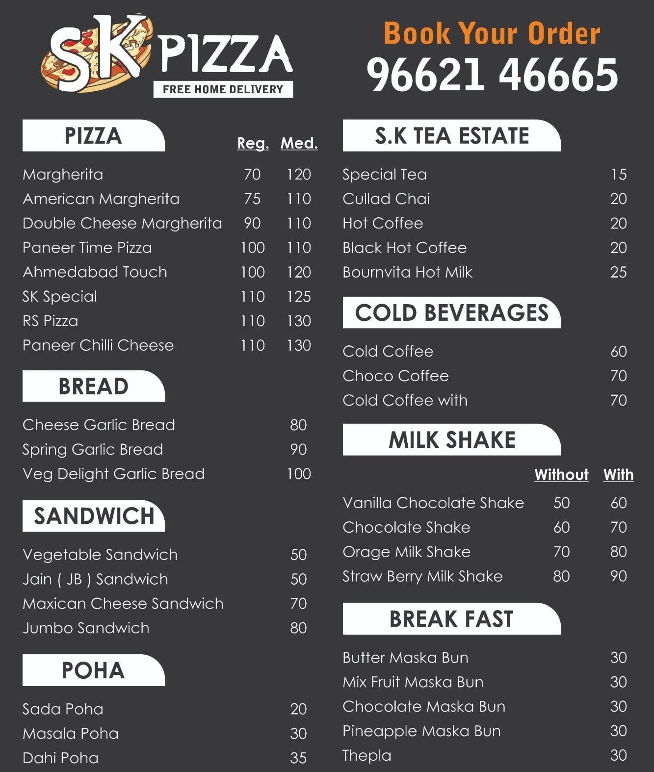Menu of SK Pizza, Thaltej, Ahmedabad