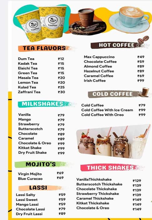 Menu of Tea Max Cafe, Gomti Nagar, Lucknow
