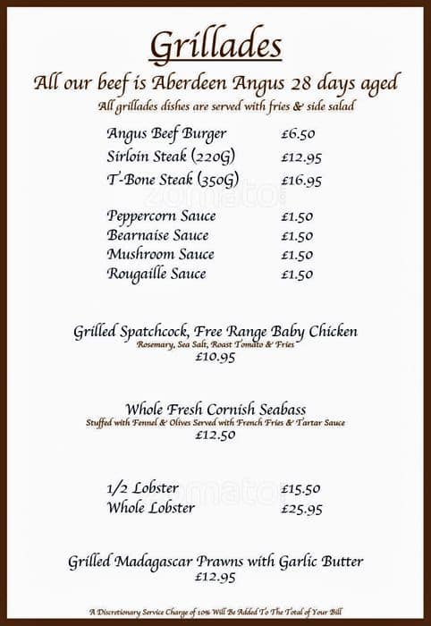 Menu at Cote d'Azur restaurant, Croydon