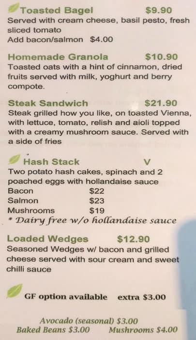 Menu at Lime Tree Cafe, Auckland, 730 Whitford Rd