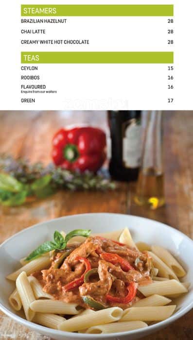 Menu at Nino's cafe, Durban, Cowey Park