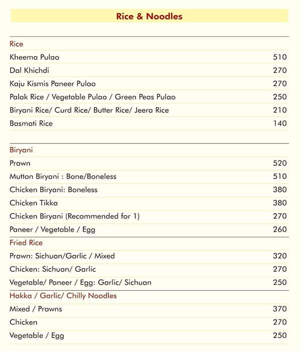 Menu of Sher E Punjab, Panaji, Goa