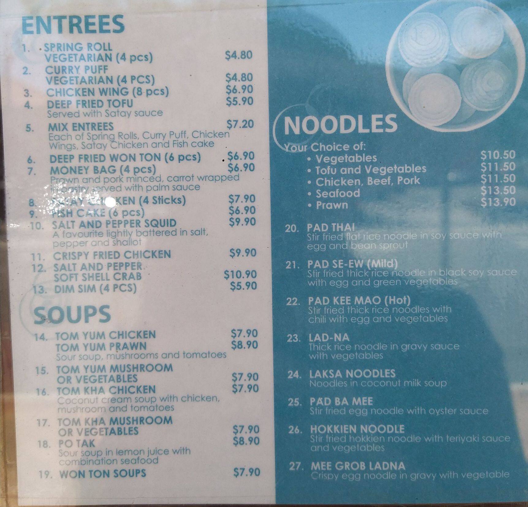 Menu at Jasmine Thai Cuisine restaurant, Maroubra