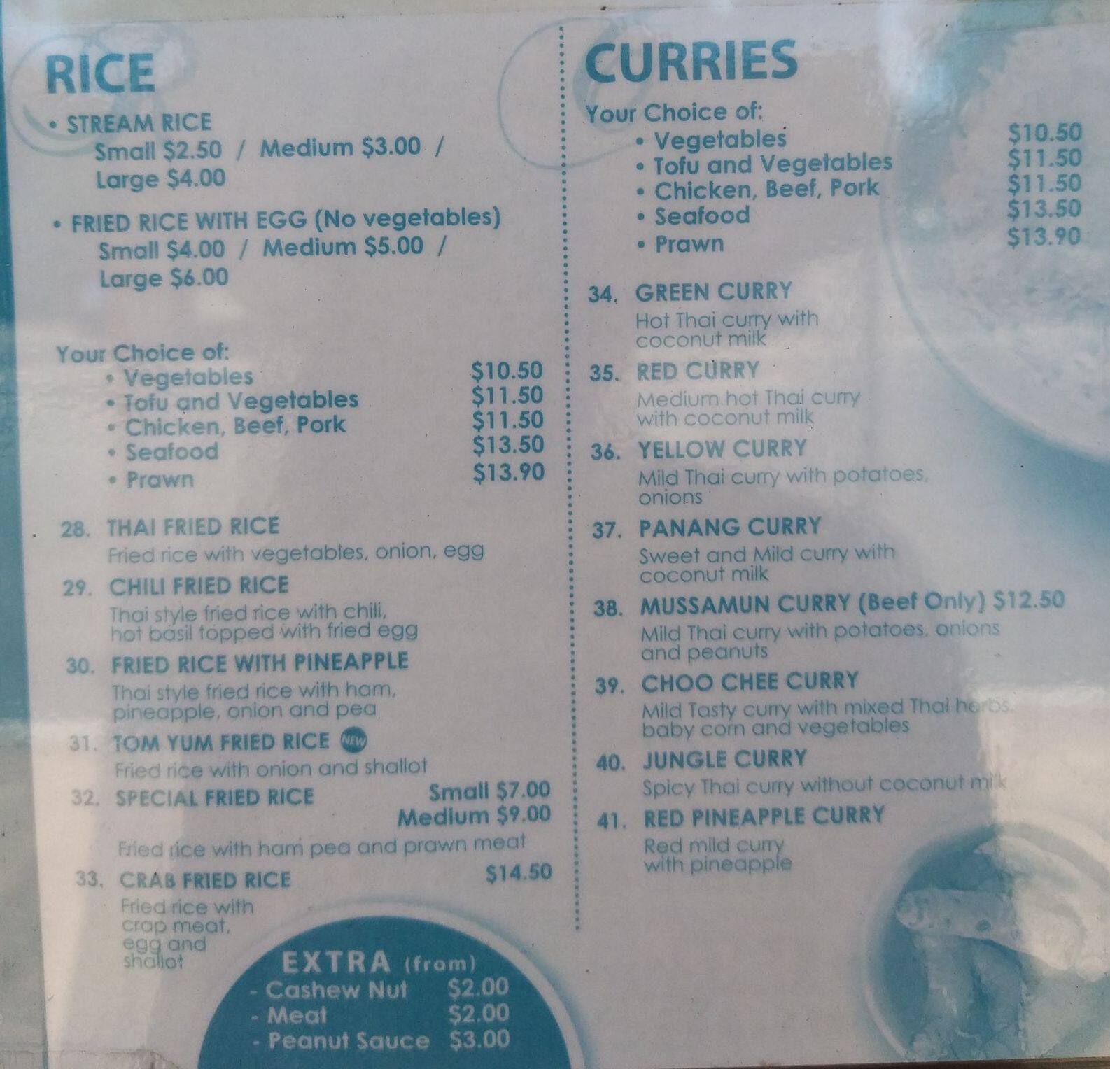 Menu at Jasmine Thai Cuisine restaurant, Maroubra