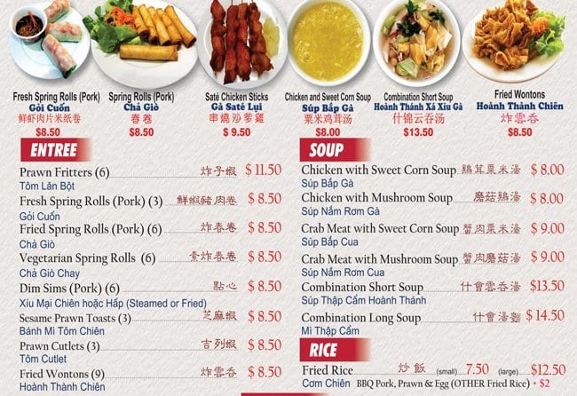 Menu at Pho 76 restaurant, Green Valley