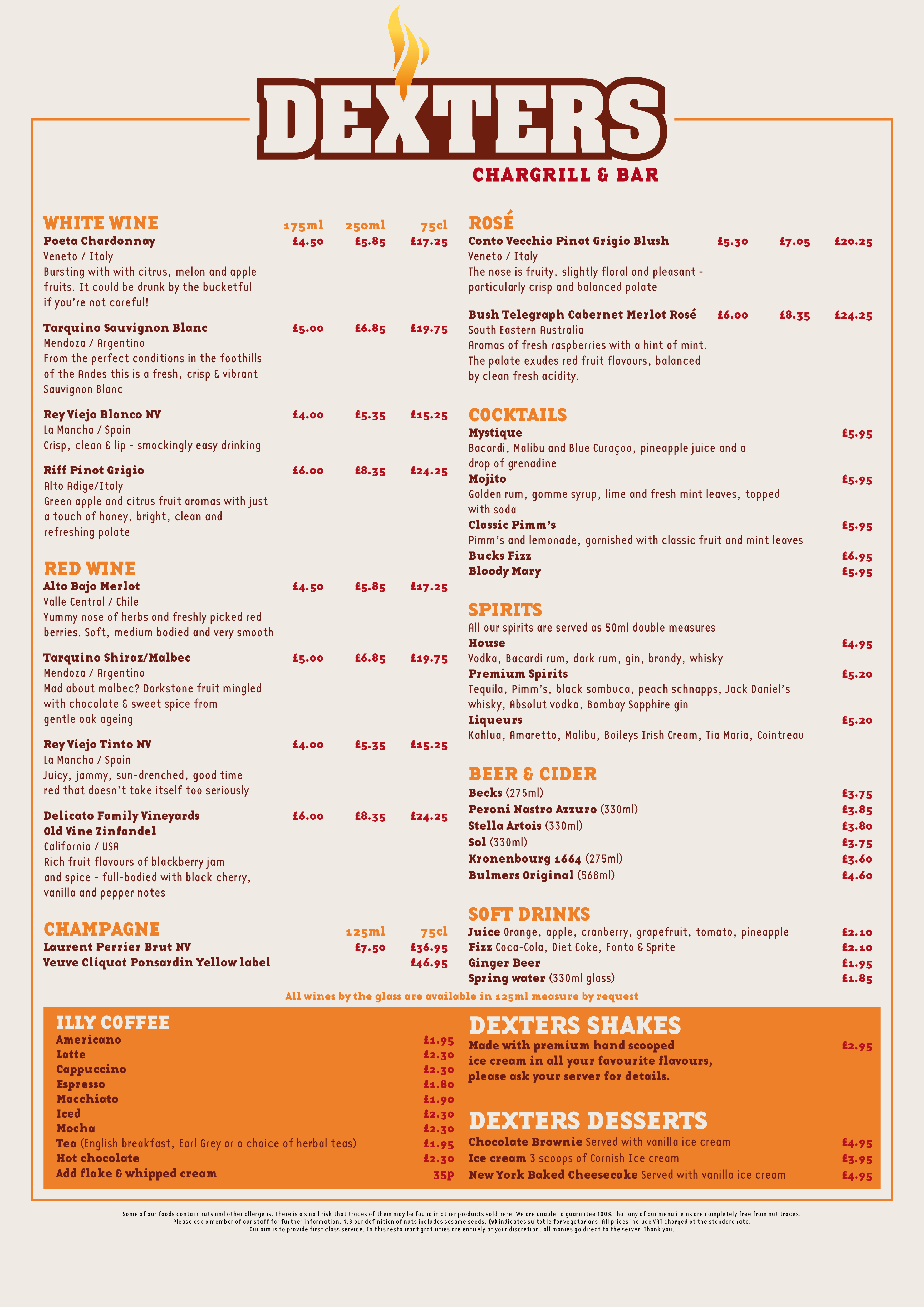 Menu at Bar Zero 9, Bristol