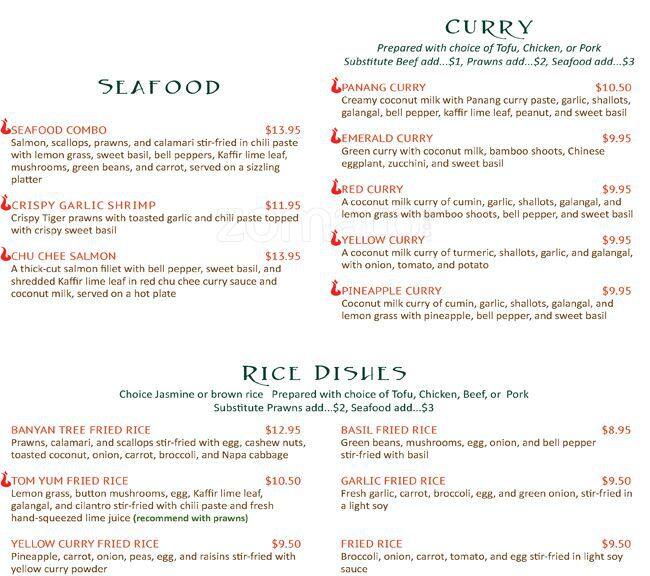 Menu at Banyan Tree Restaurant, Kent