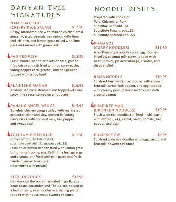 Menu at Banyan Tree Restaurant, Kent