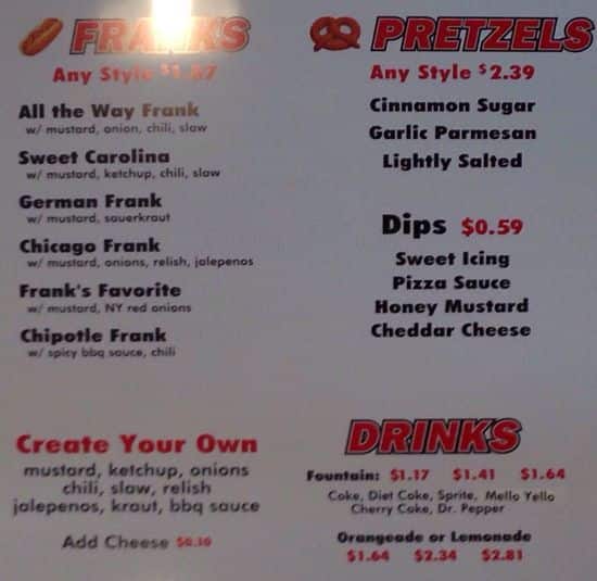 Menu at Not Just Franks restaurant, Concord, 72 Union St S