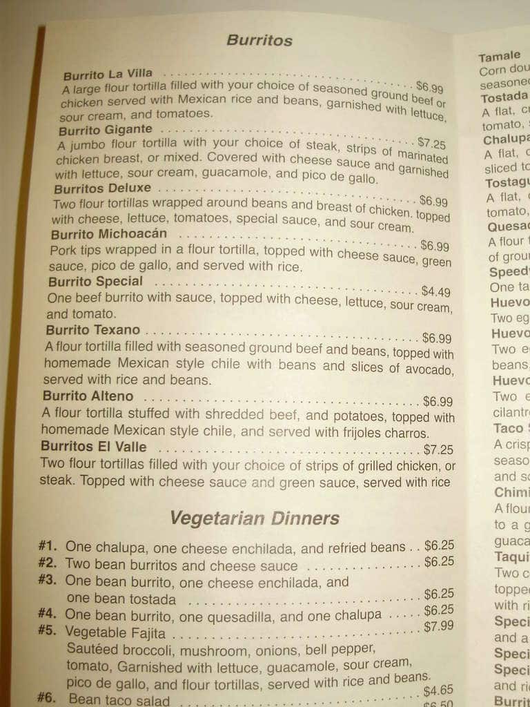 Menu at La Villa Mexican Restaurant, Mena