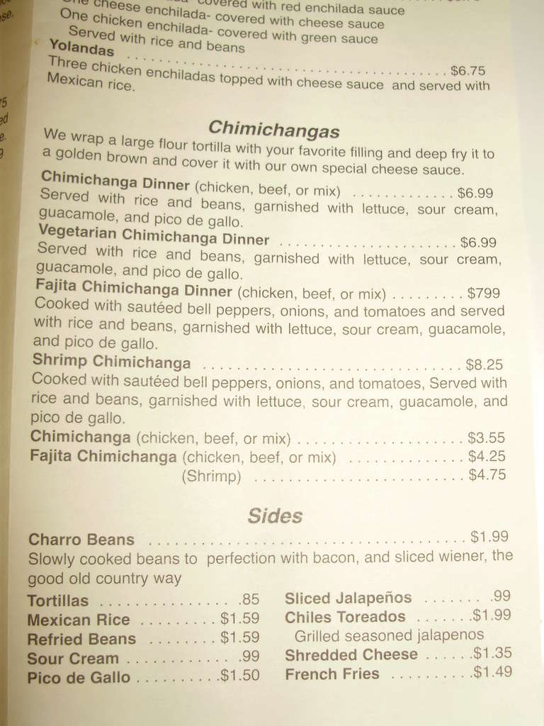 Menu at La Villa Mexican Restaurant, Mena