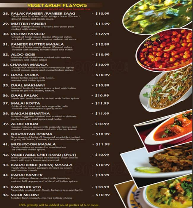 Menu at Flavors restaurant, Omaha