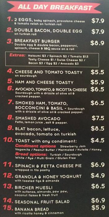 Menu at Rush Hotdog & Burgers restaurant, Surry Hills