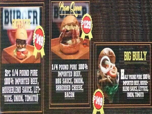 Menu at University Burger, Makati