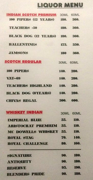 Menu at Ccd, Hyderabad, 5A