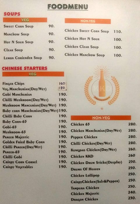 Menu at Ccd, Hyderabad, 5A
