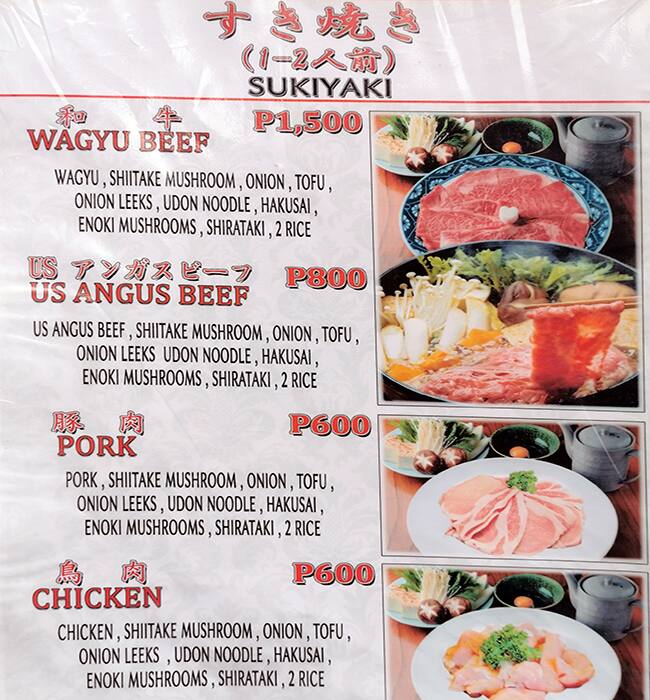 Menu at Keitaro Nabe restaurant, Quezon City