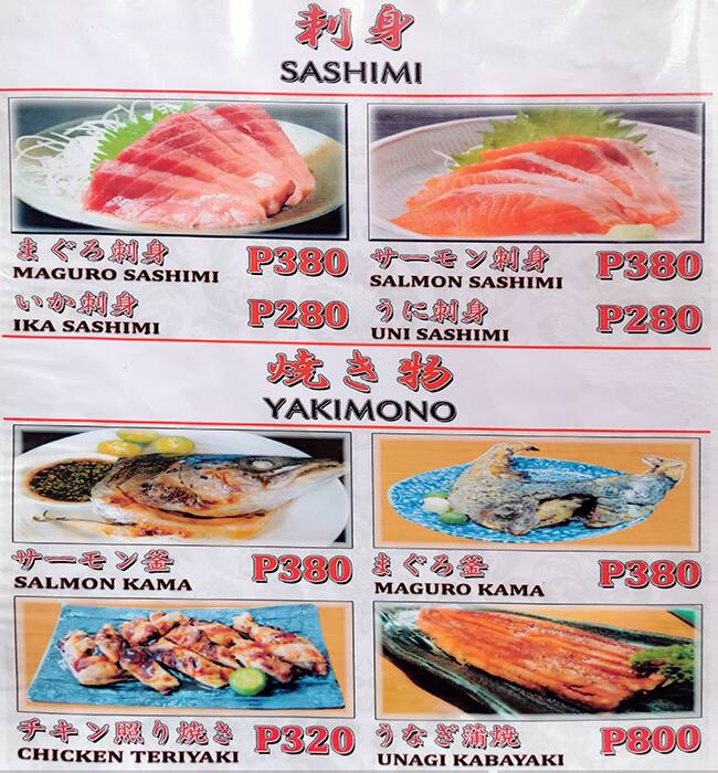 Menu at Keitaro Nabe restaurant, Quezon City