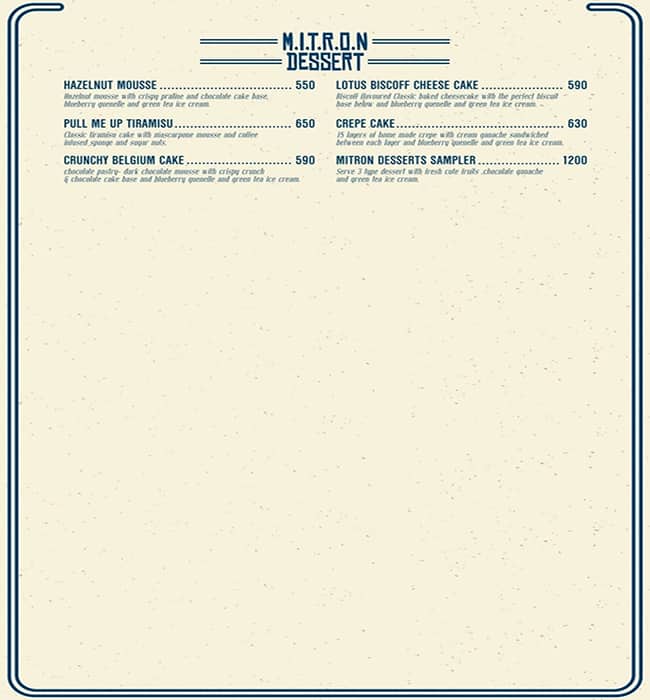 Menu of Mitron, Wagle Estate, Thane West, Thane